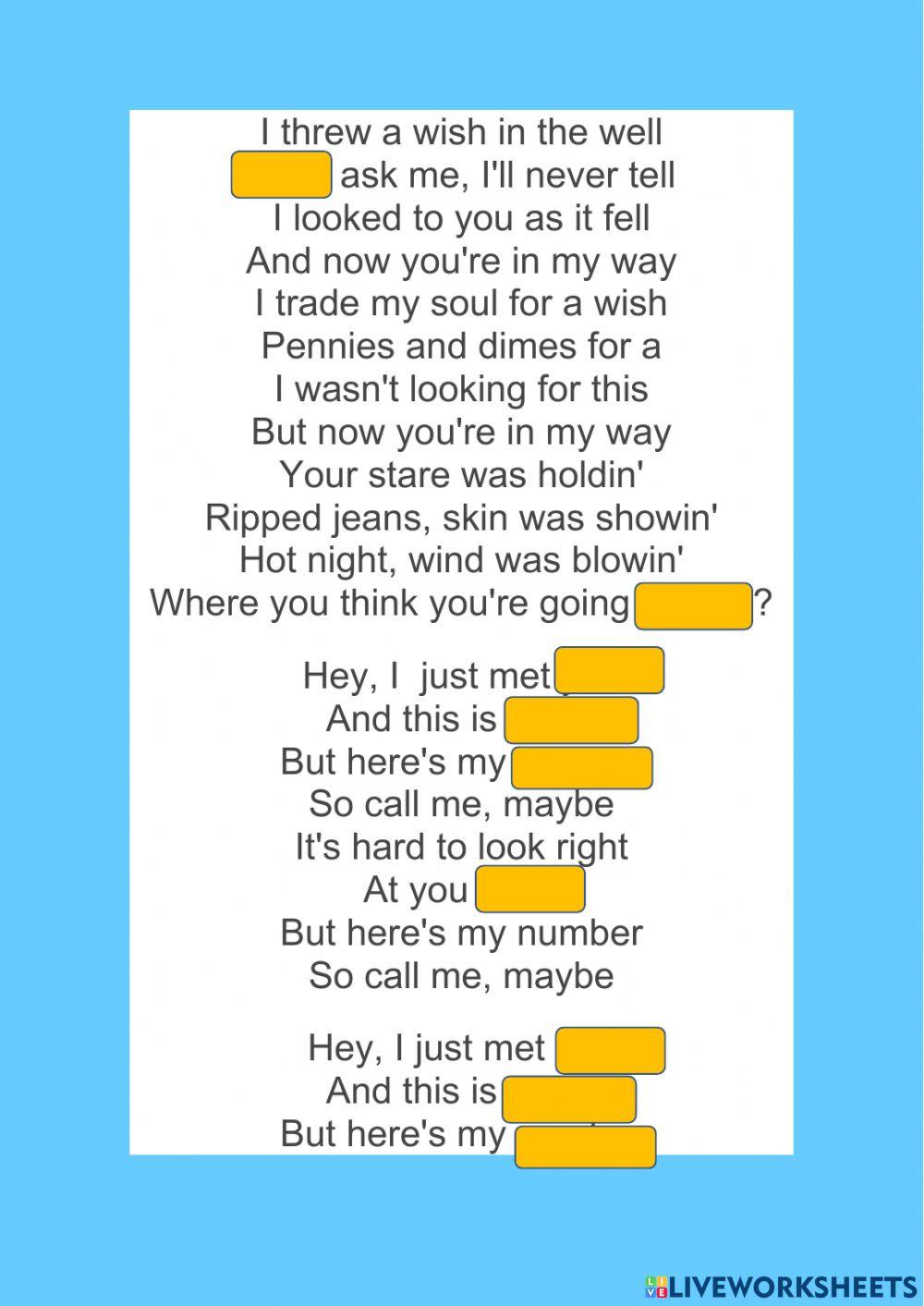 Complete the song level 1 worksheet | Live Worksheets