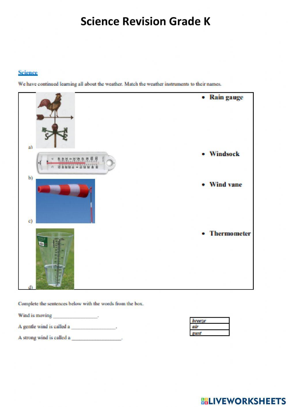 6620973 | grade k science | Denise | LiveWorksheets