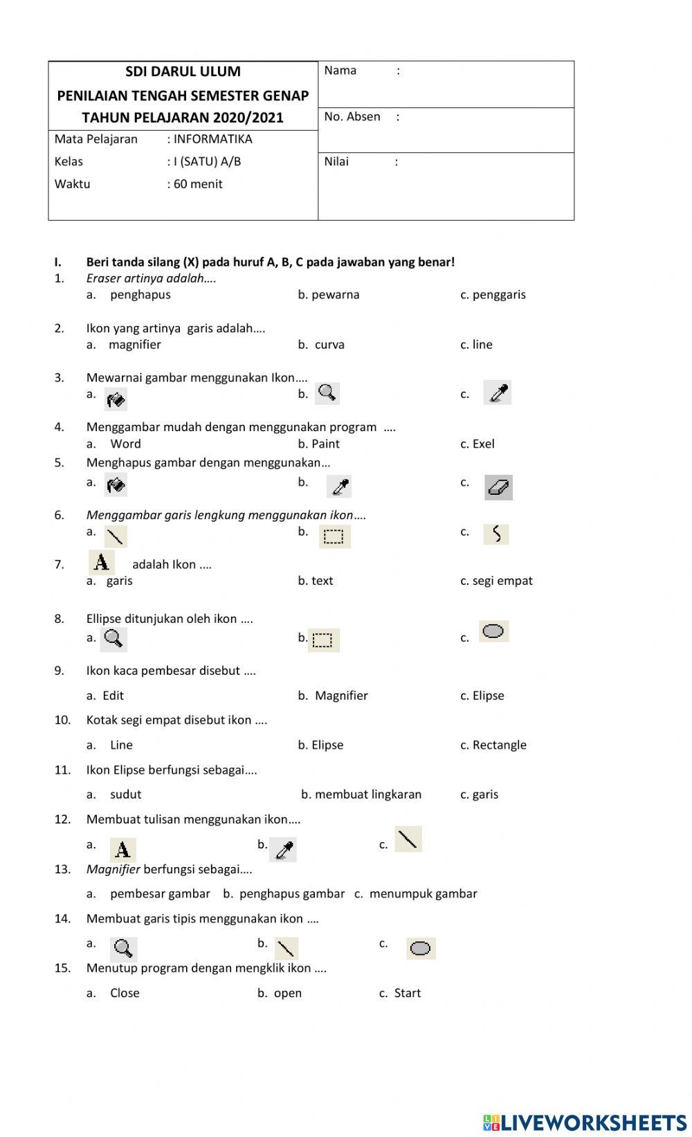 Tik interactive exercise for 1 | Live Worksheets