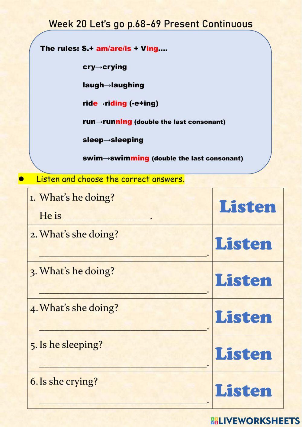 Let's go 2 Present Continuous worksheet | Live Worksheets