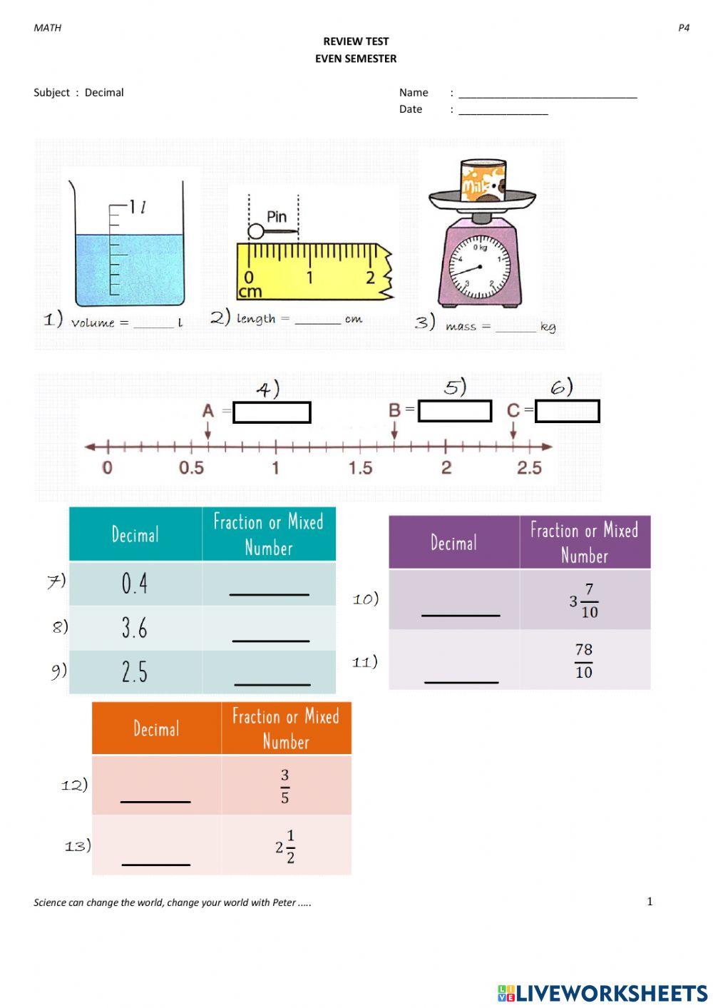 Decimal 1 activity | Live Worksheets