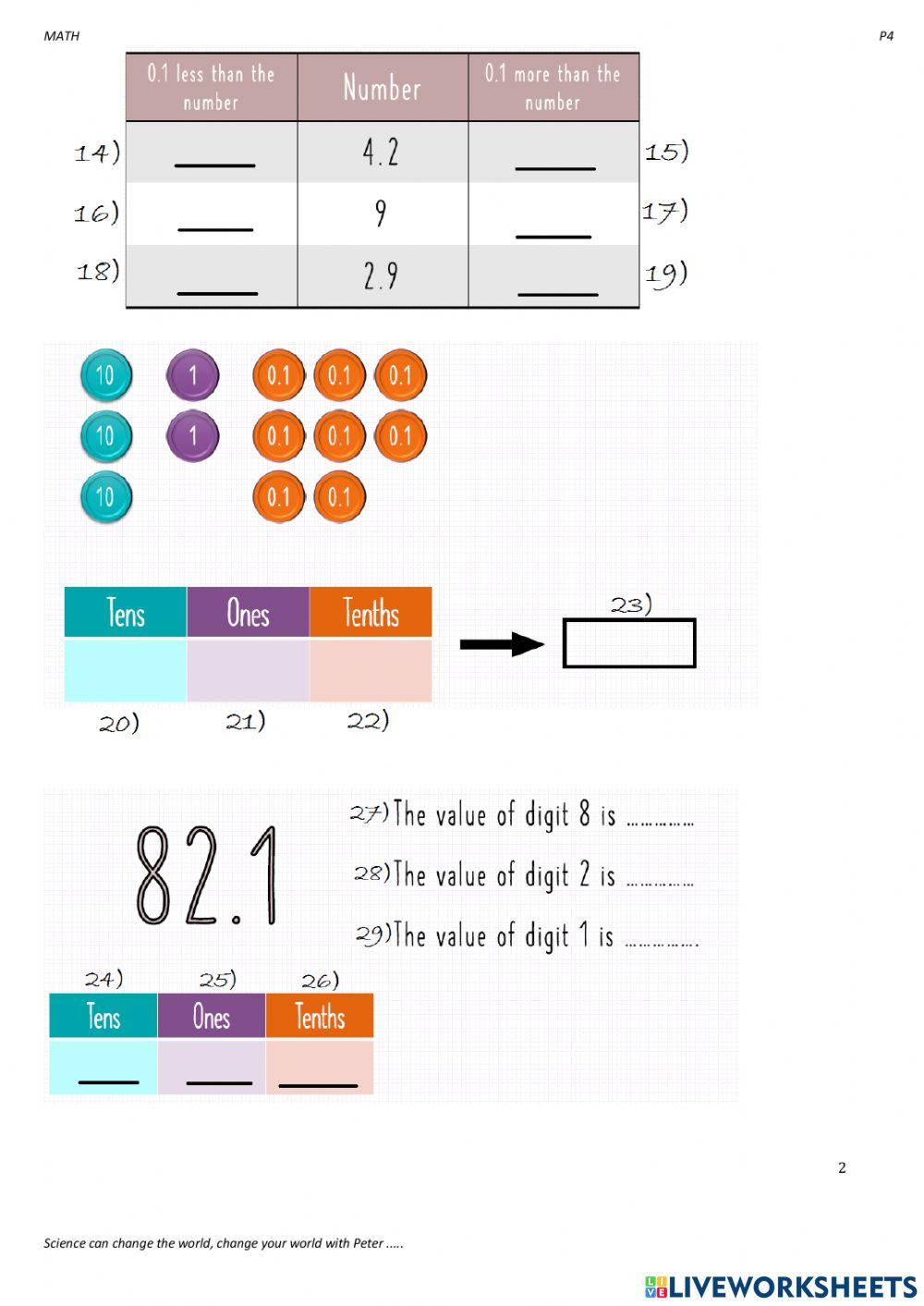Decimal 1 activity | Live Worksheets
