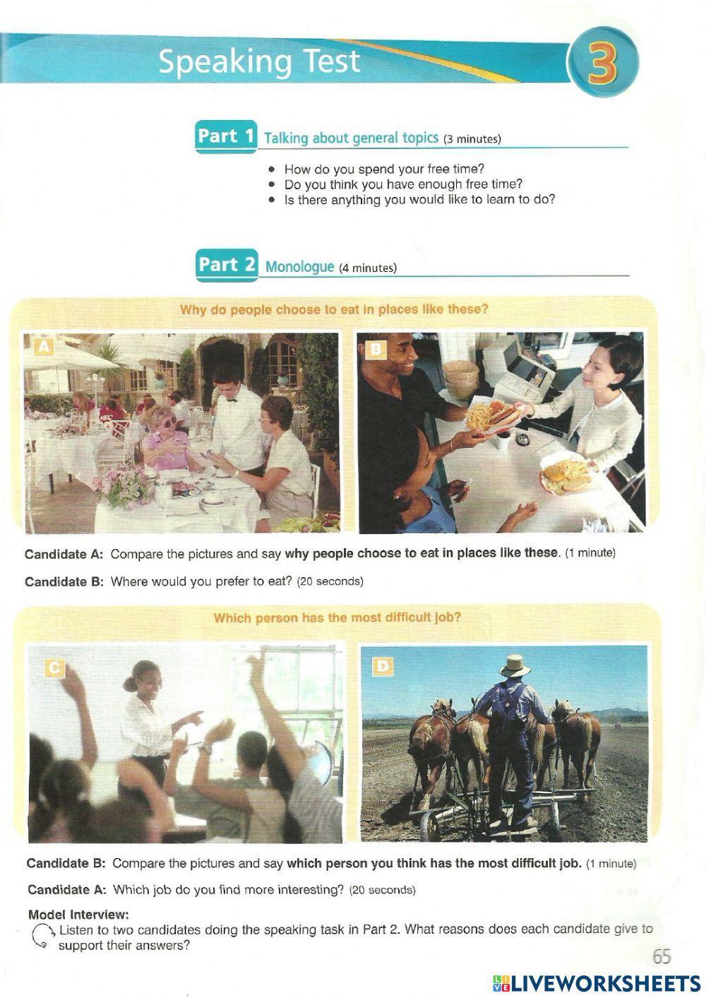 FCE(1) Speaking Test - 3 worksheet | Live Worksheets