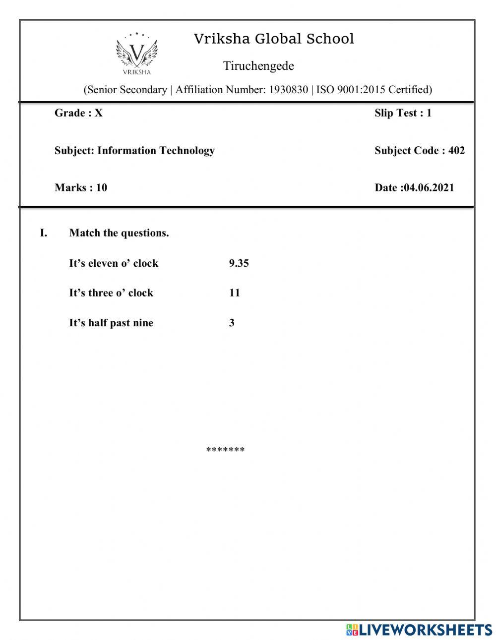 KG clock worksheet | Live Worksheets