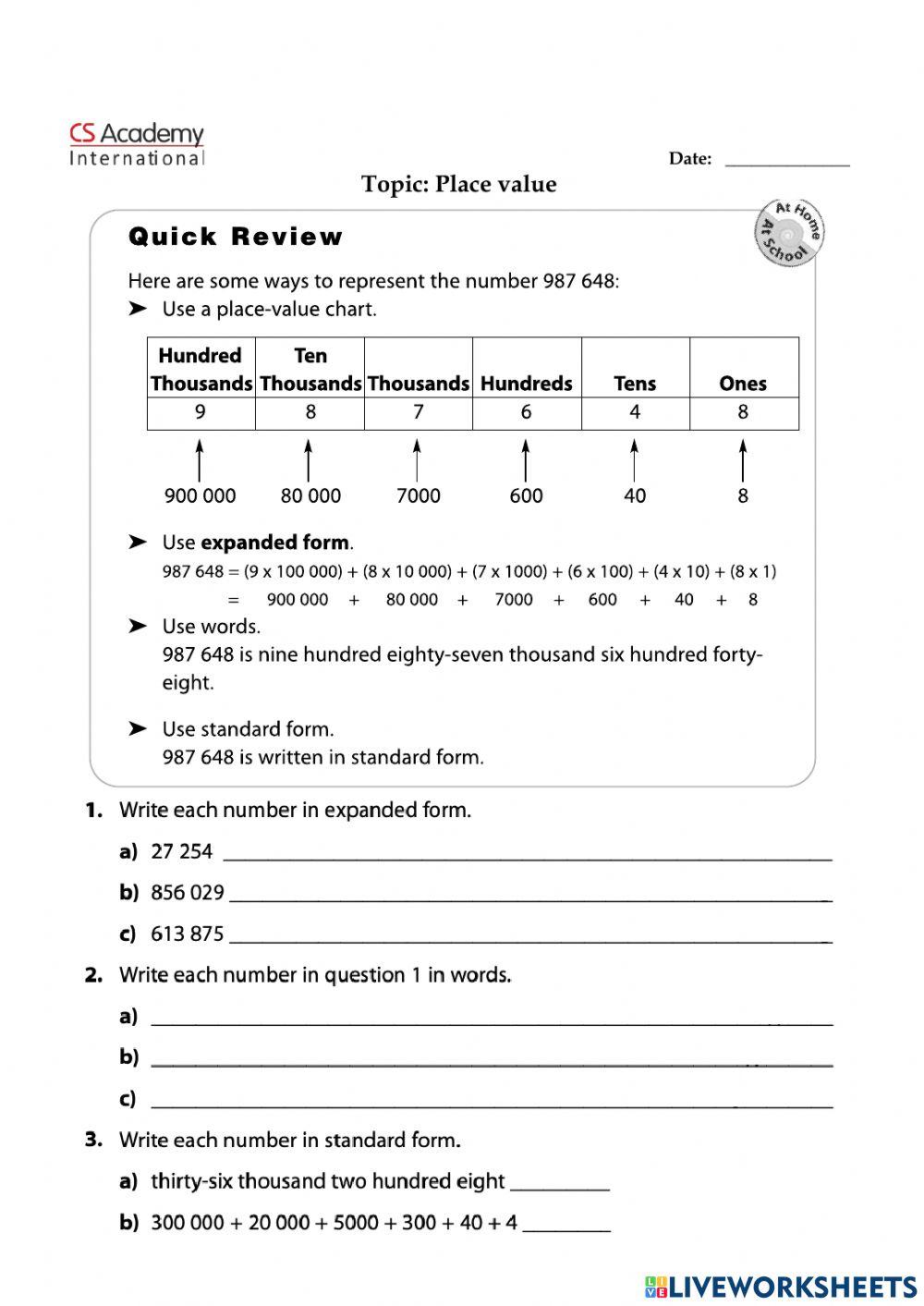 G5- Place value online exercise for | Live Worksheets