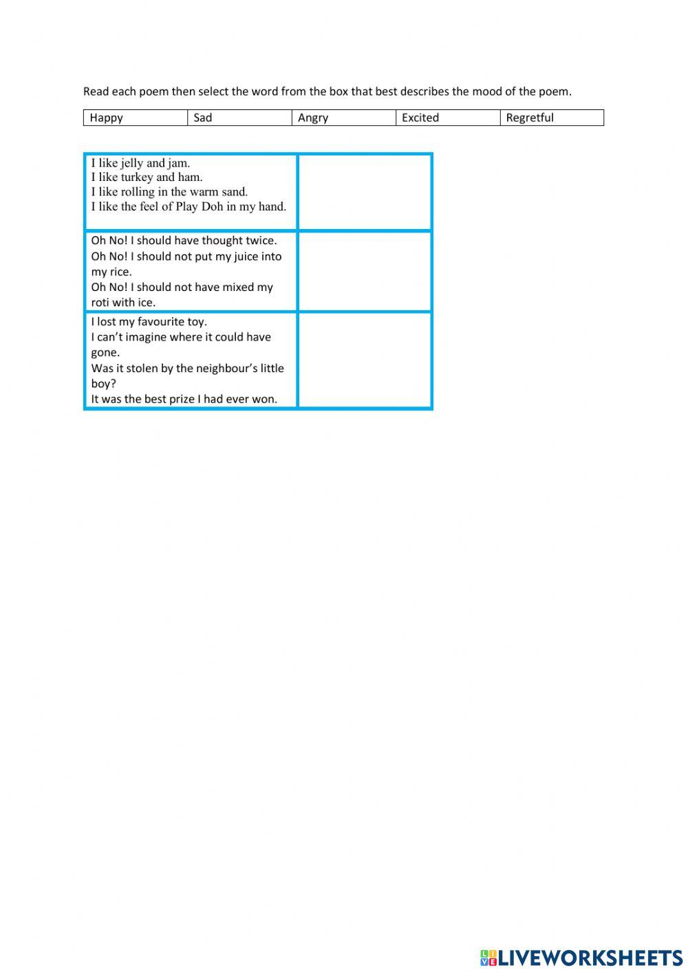 Poem (Mood) 1060154 | MsDeSilva | Live Worksheets