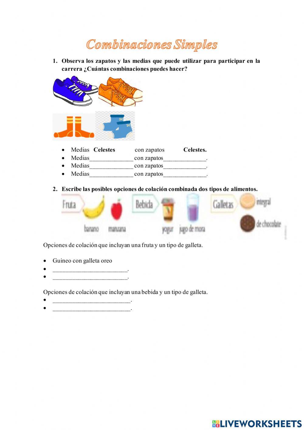 Combinaciones simples | Lucila Lema | Live Worksheets