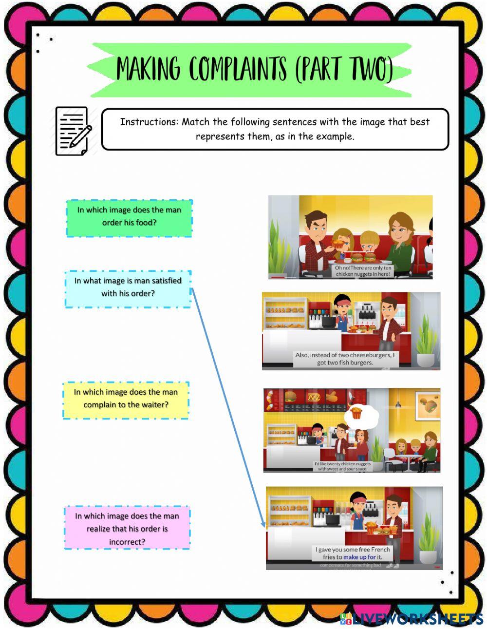 MAKING COMPLAINTS AT THE RESTAURANT online exercise for | Live Worksheets