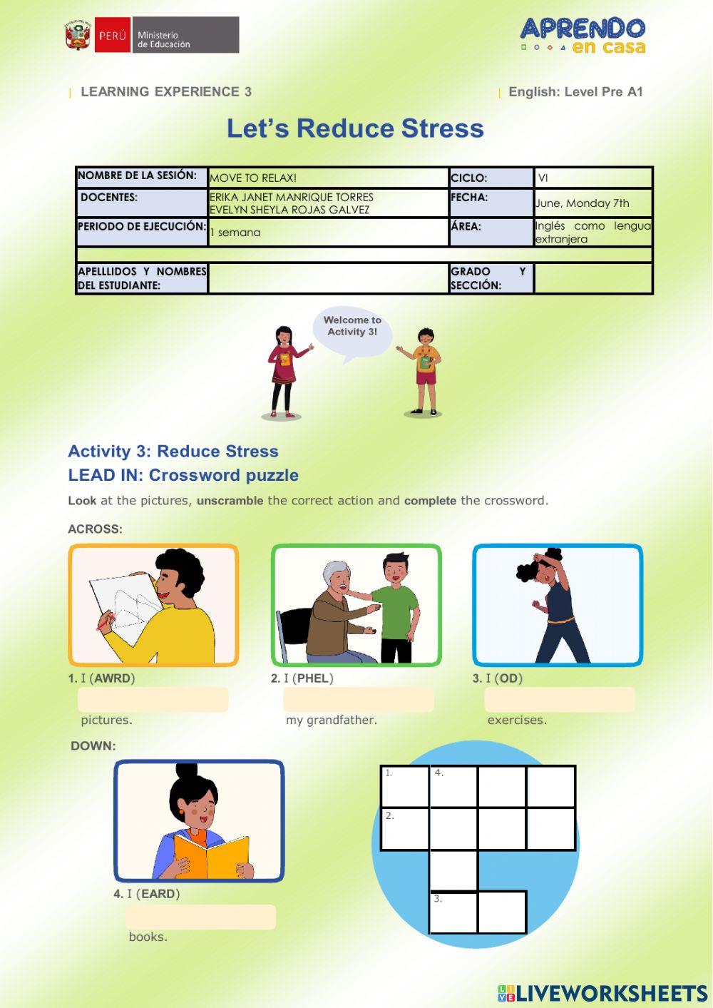 Let’s Reduce Stress activity | Live Worksheets