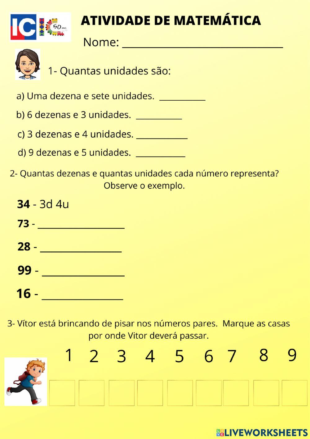 Matemática 1 exercise for Ensino Fundamental 1 | Live Worksheets