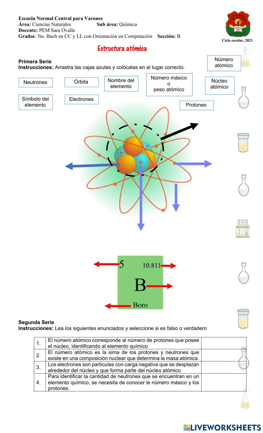 Hoja de trabajo: Estructura y tipos de átomos online exercise for | Live Worksheets