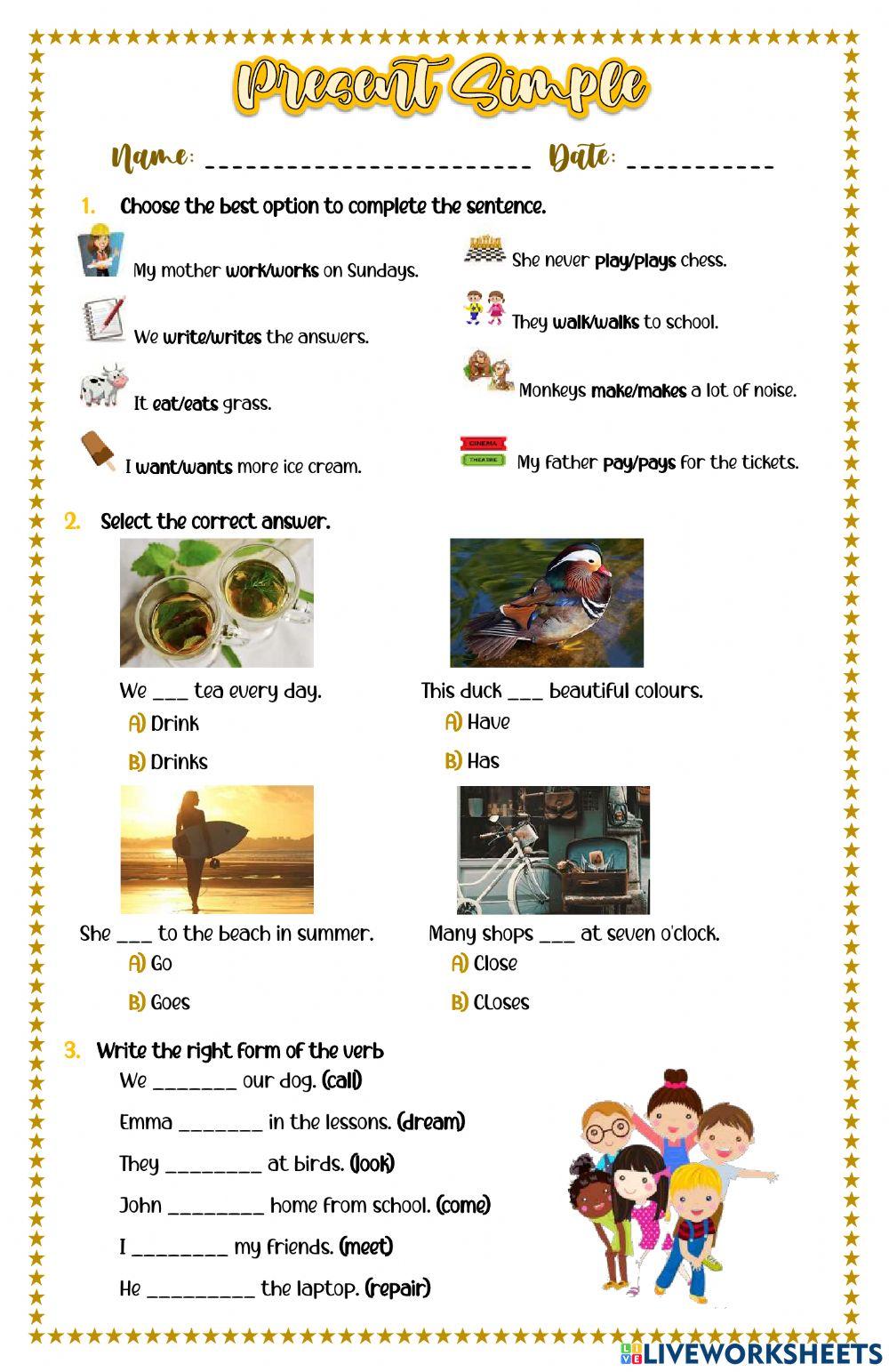 Present simple online exercise for Primaria | Live Worksheets