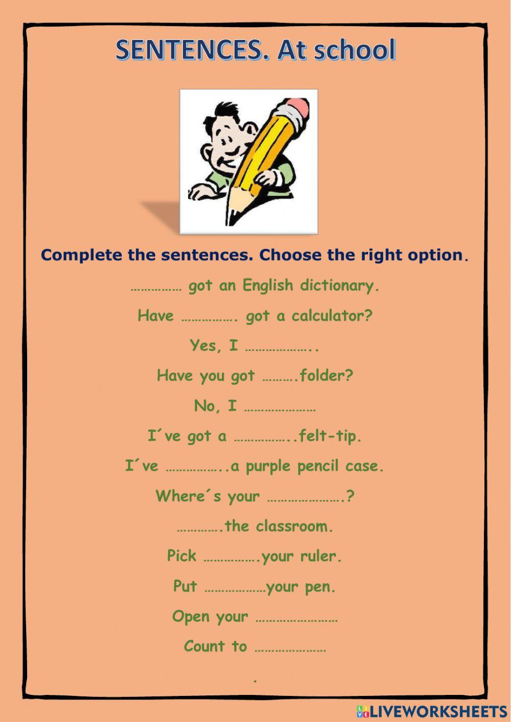 SENTENCES. At school 1061522 | Pilaratienzarfuentes