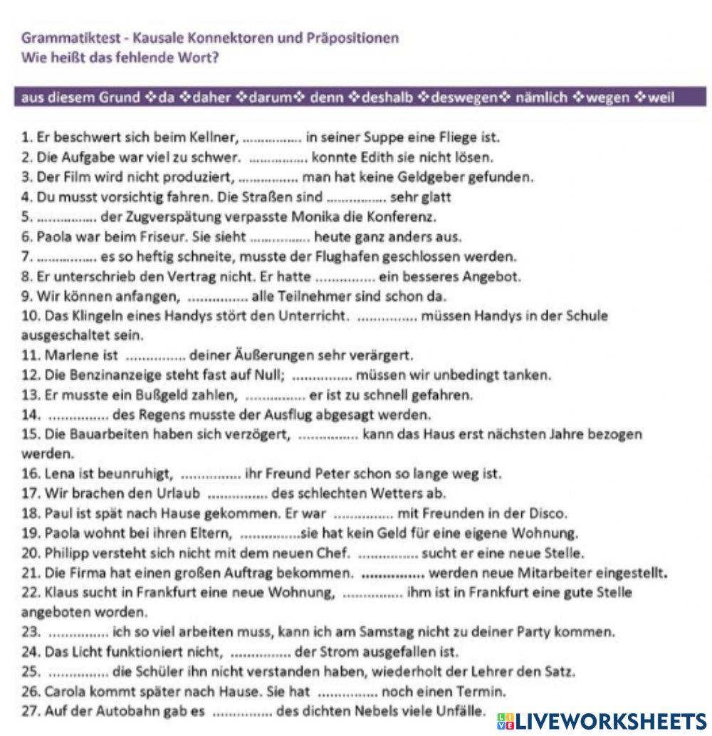Kausale Zusammenhänge online exercise for | Live Worksheets