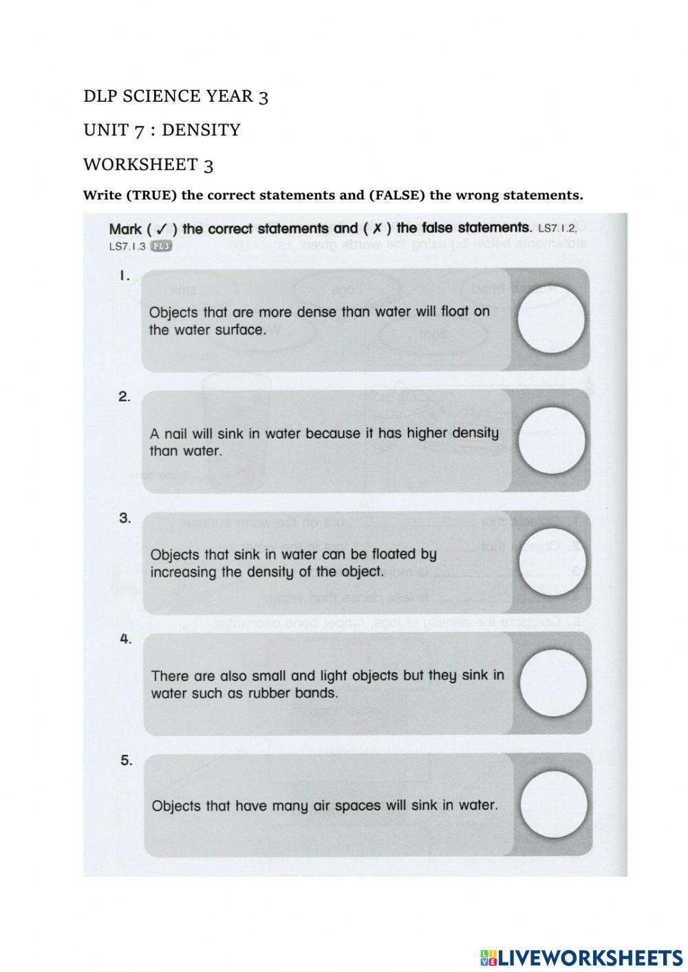 Density interactive exercise | Live Worksheets