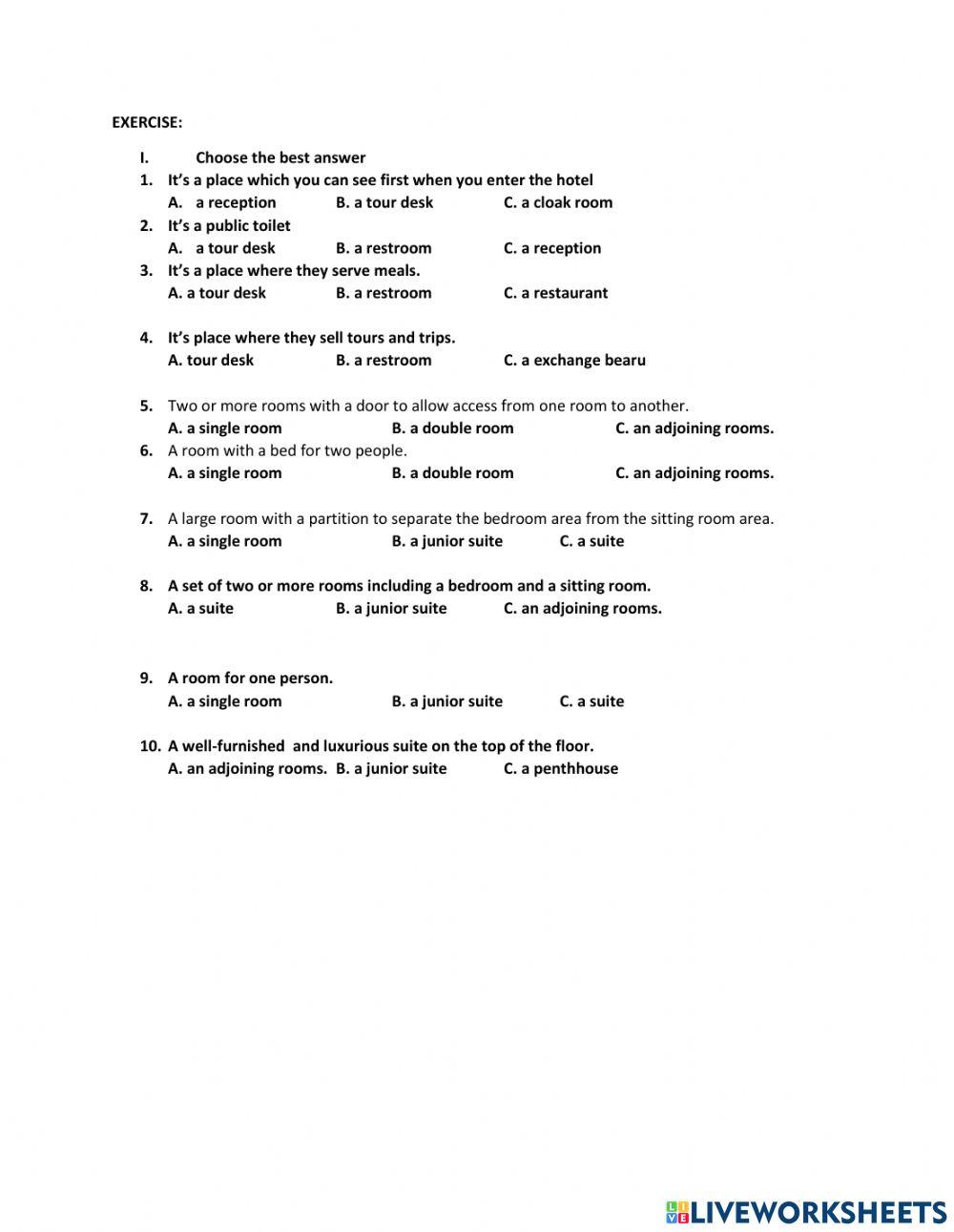 Vocabulary online exercise for EHO 1 | Live Worksheets
