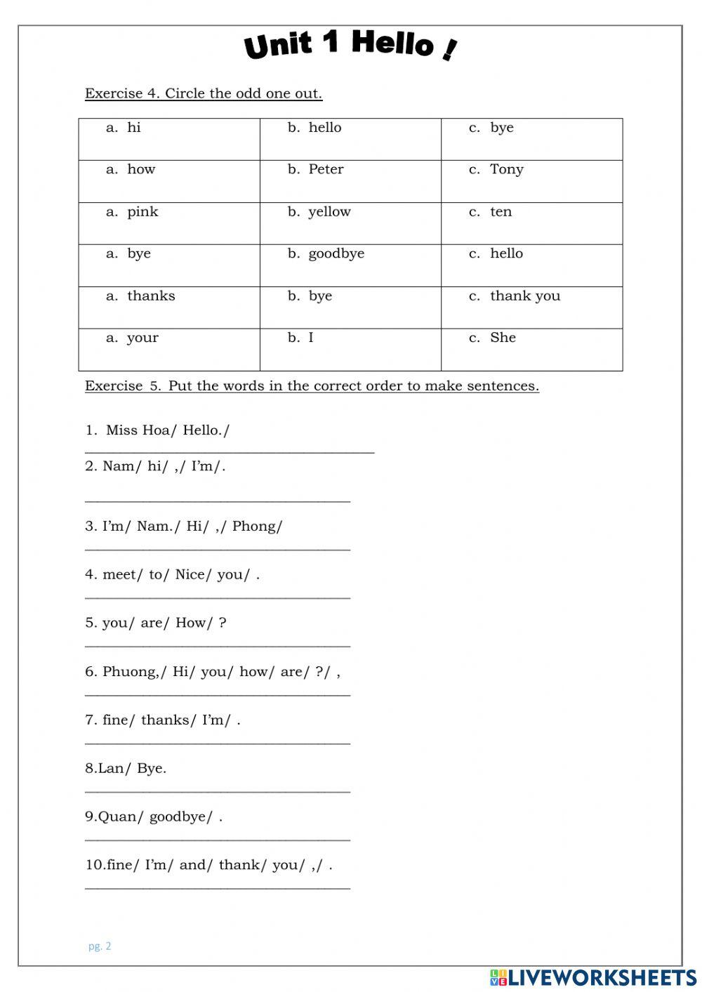 E3-u1-2 worksheet | Live Worksheets
