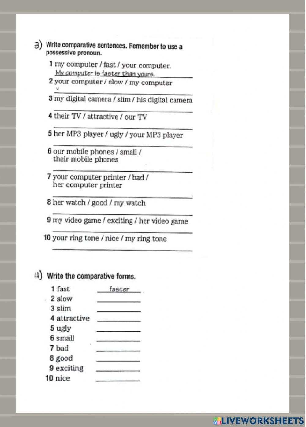 Comparatives online exercise for Elementary | Live Worksheets