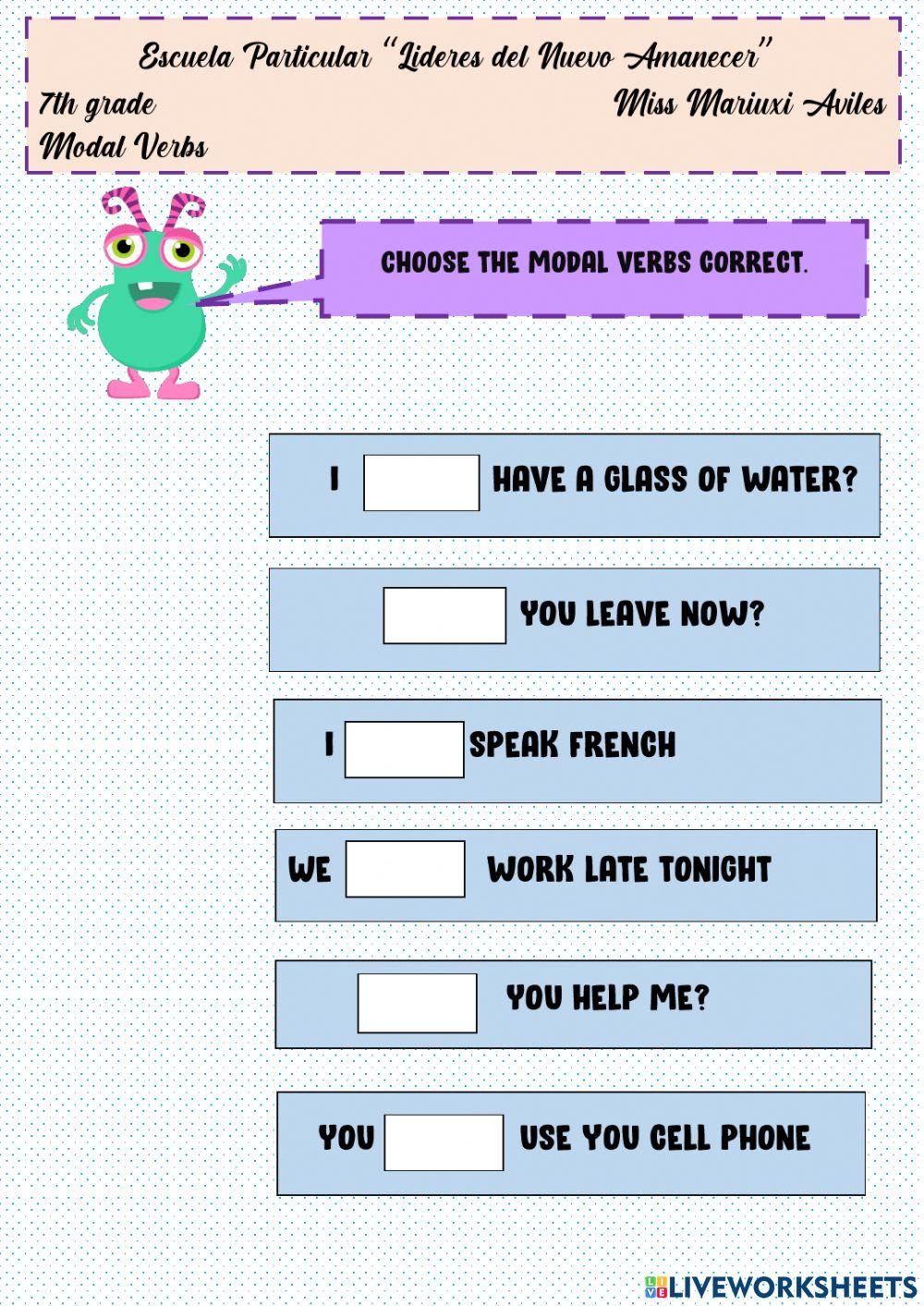 1062693 | Modal verb | miss_mareliz | LiveWorksheets