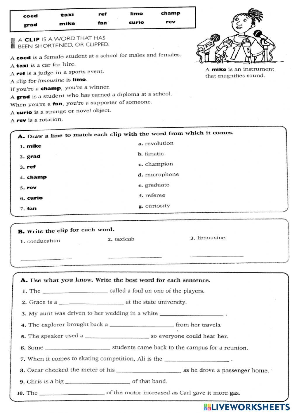 Clip Words. Pra… | Free Interactive Worksheets | 1062767