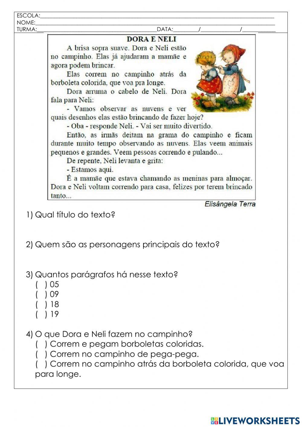 Interpretação textual free online exercise | Live Worksheets