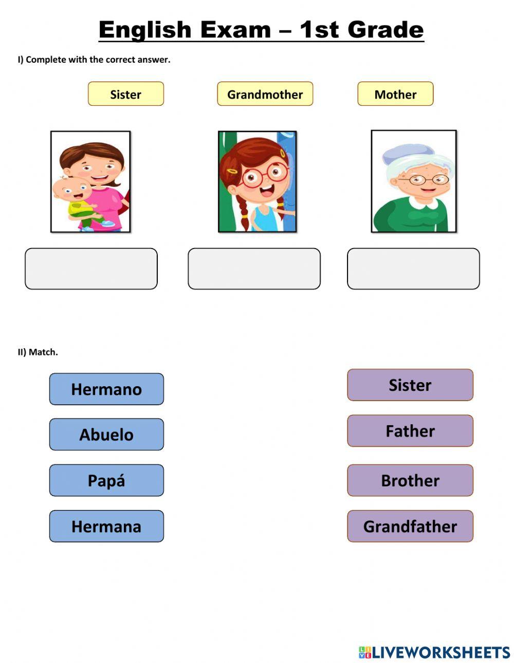 EXAM - 1st Grade interactive worksheet | Live Worksheets