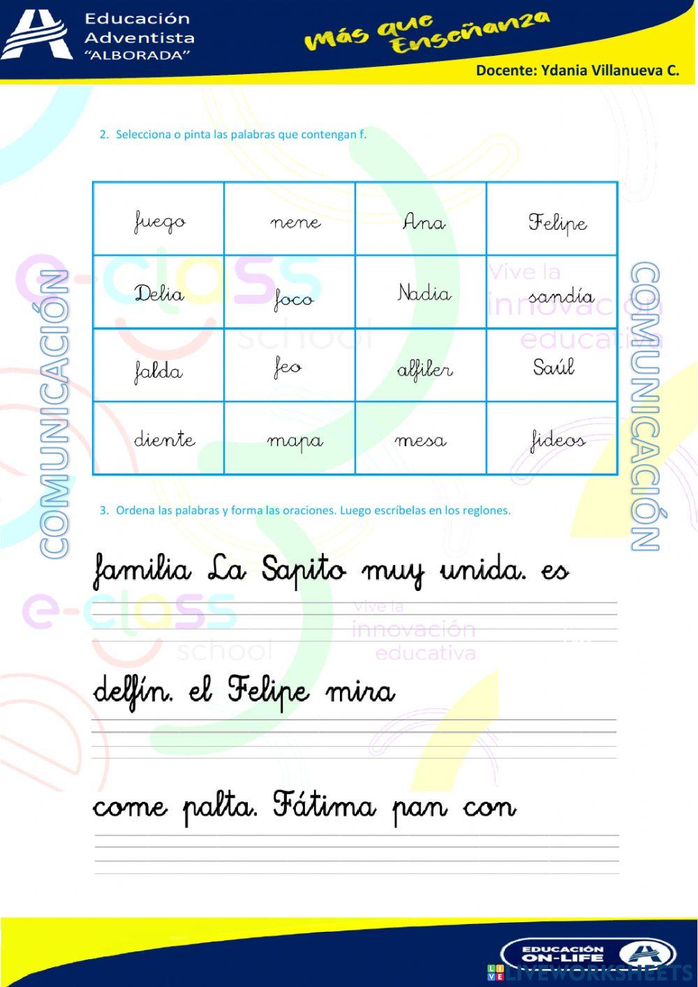 Escribimos palabras con la letra F worksheet | Live Worksheets