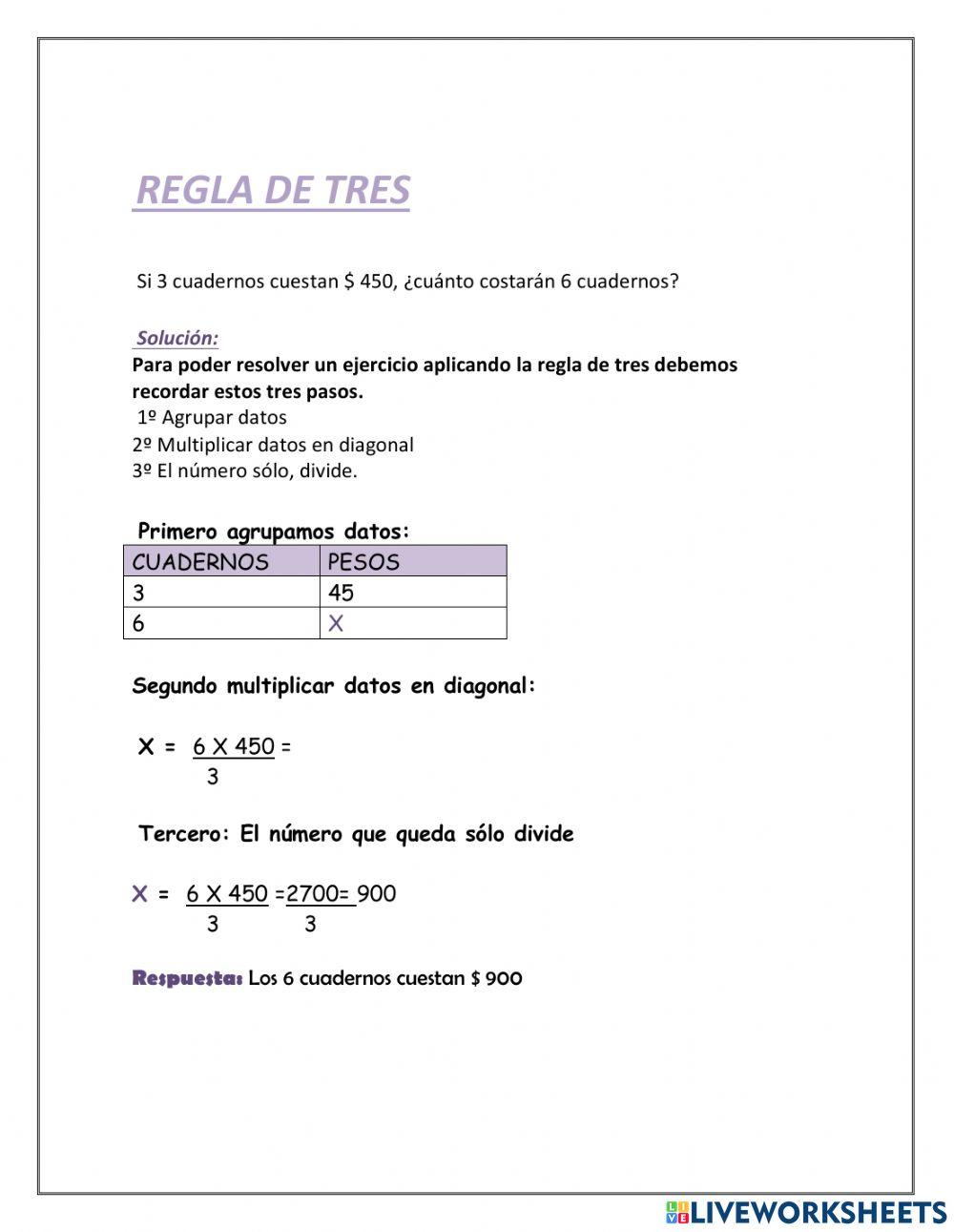 Regla de tres | Free Interactive Worksheets | 1063163