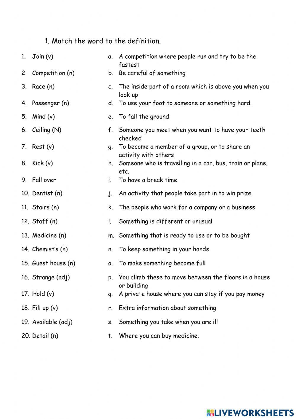 6E 6-6 Vocabulary - A2 test 2 worksheet | Live Worksheets