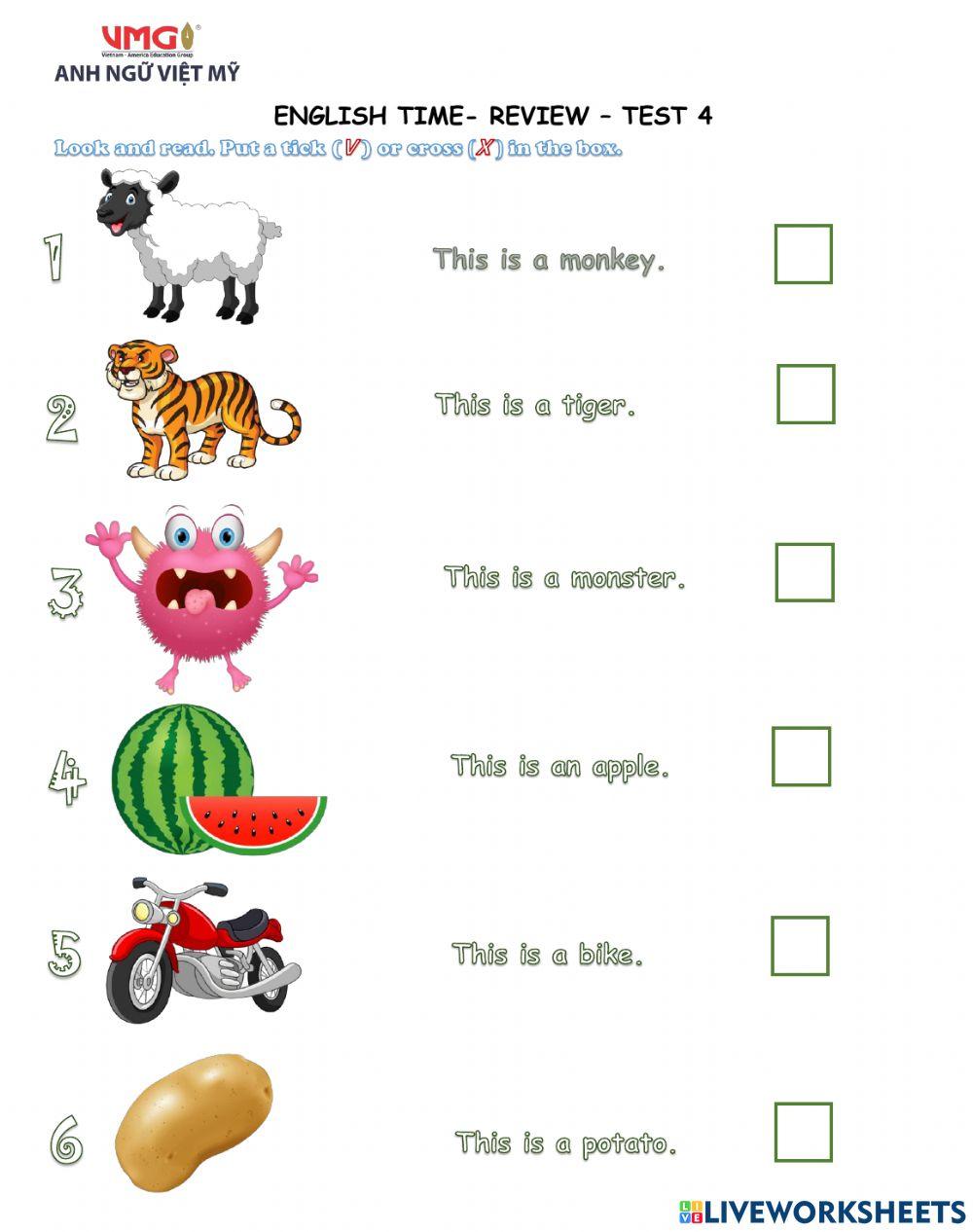 ENGLISH TIME 1 - REVIEW - TEST 4 online exercise for | Live Worksheets