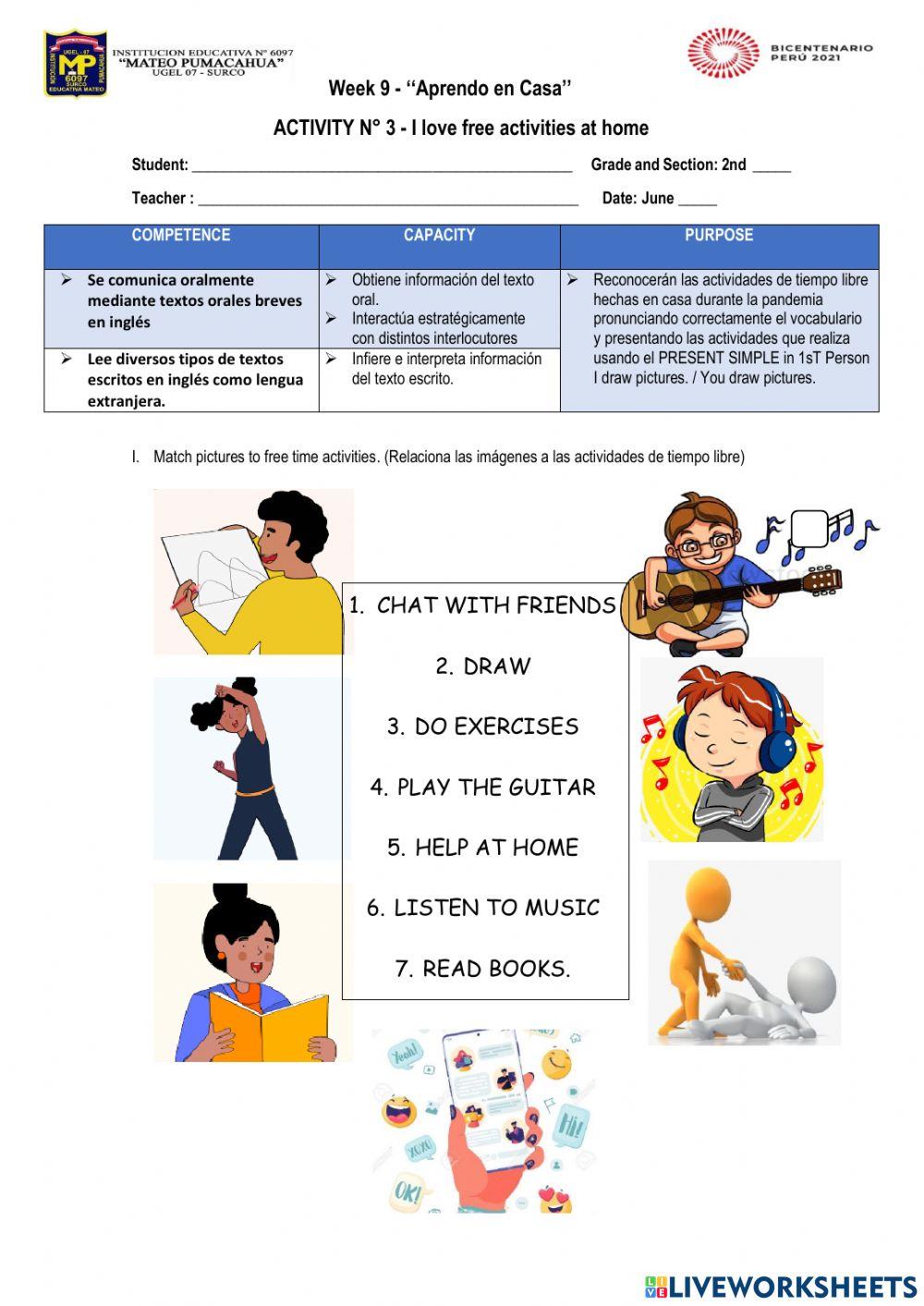 I love free time activities in lockdown worksheet | Live Worksheets