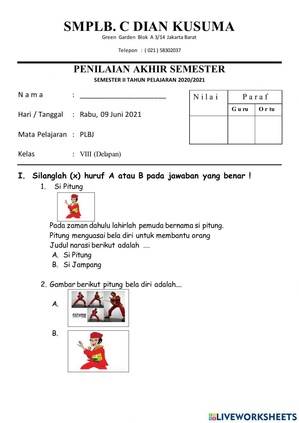 Plbj interactive worksheet for Kelas 8 | Live Worksheets