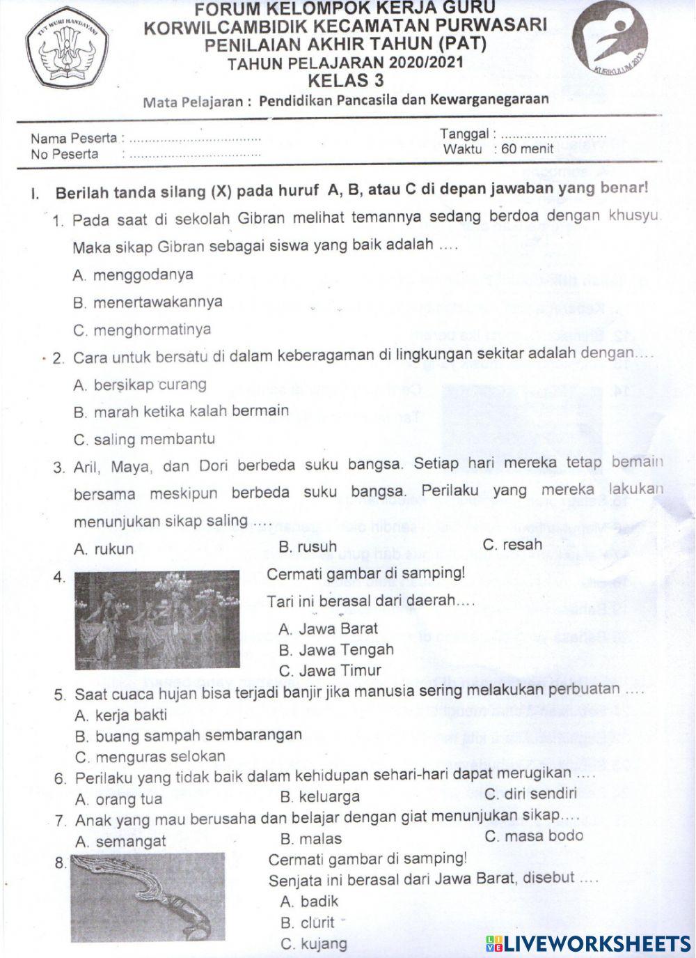 Pkn exercise for 3 | Live Worksheets