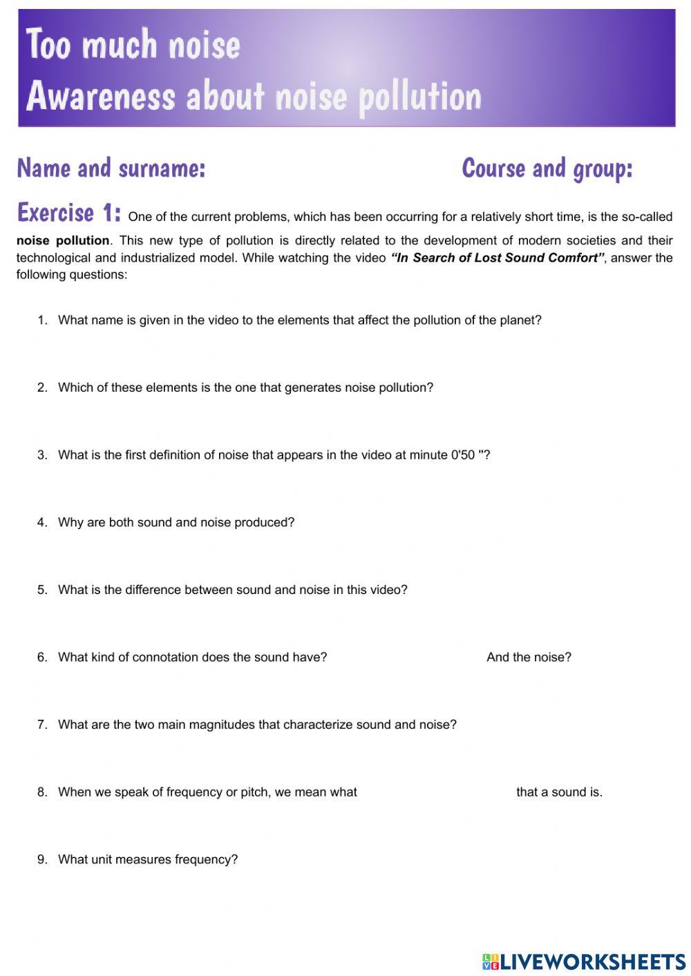 Too much noise worksheet | Live Worksheets