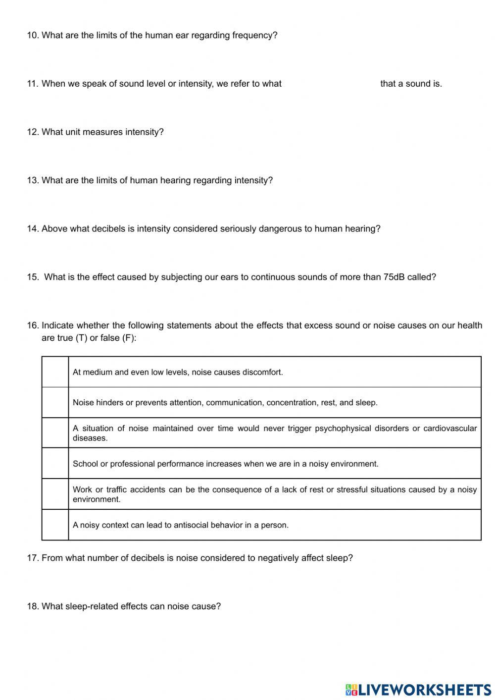Too much noise worksheet | Live Worksheets