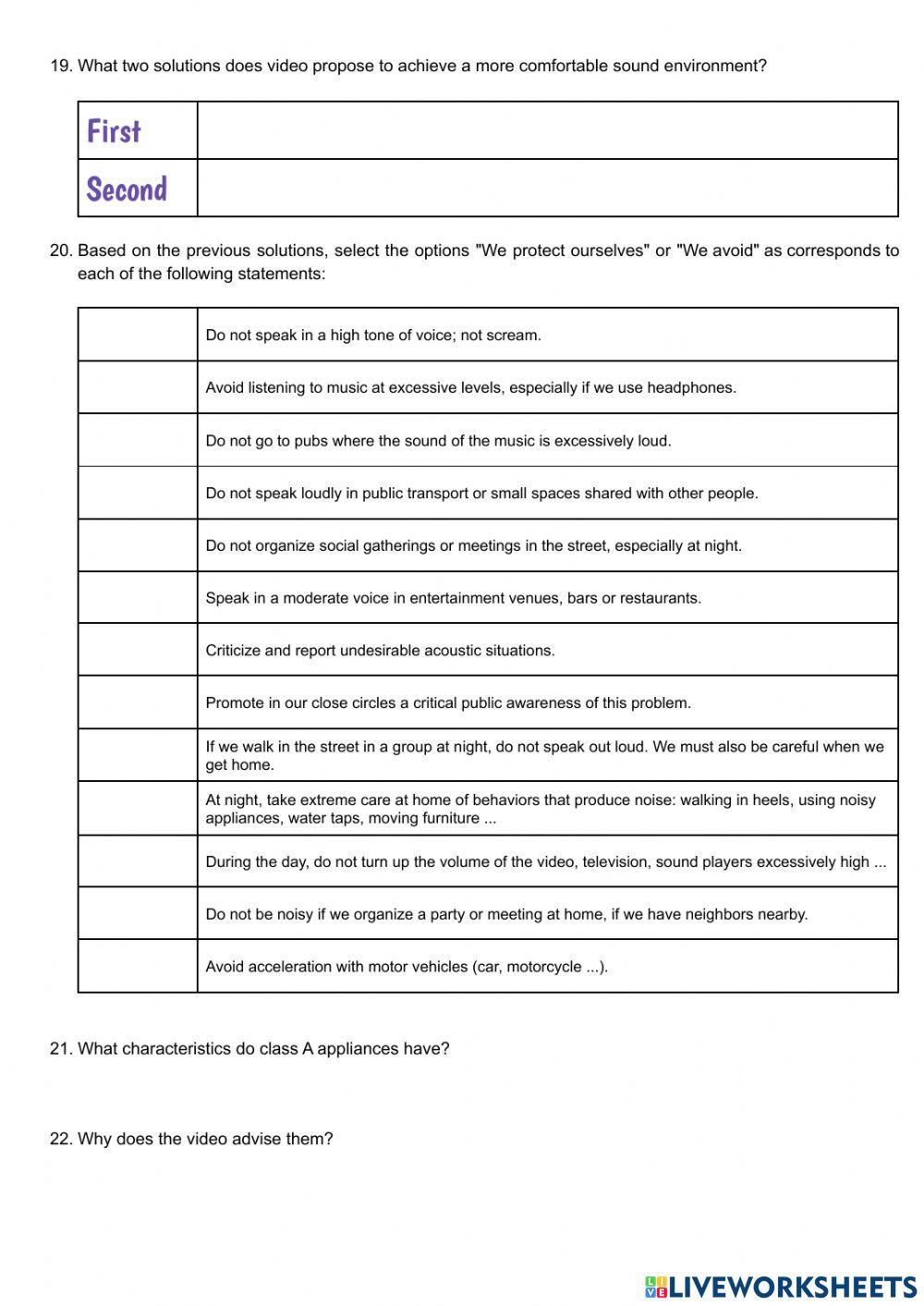 Too much noise worksheet | Live Worksheets