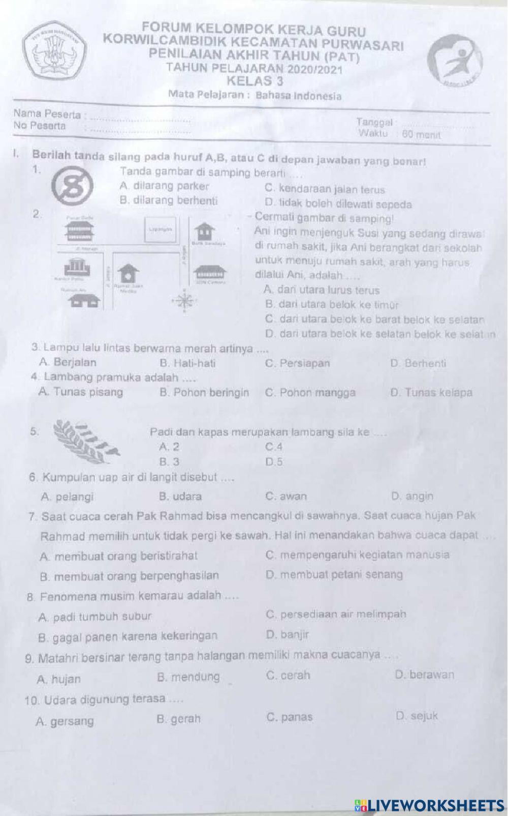 Bahasa indonesia online exercise for 3 | Live Worksheets