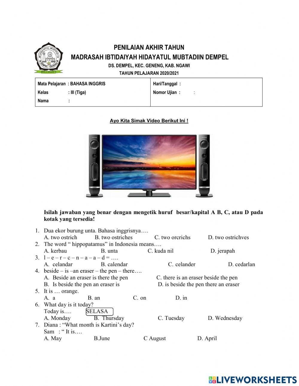 Bahasa inggris online pdf worksheet | Live Worksheets