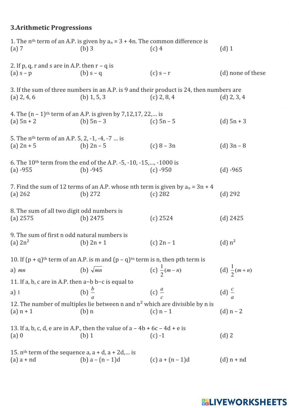 Mcq interactive activity for TENTH | Live Worksheets