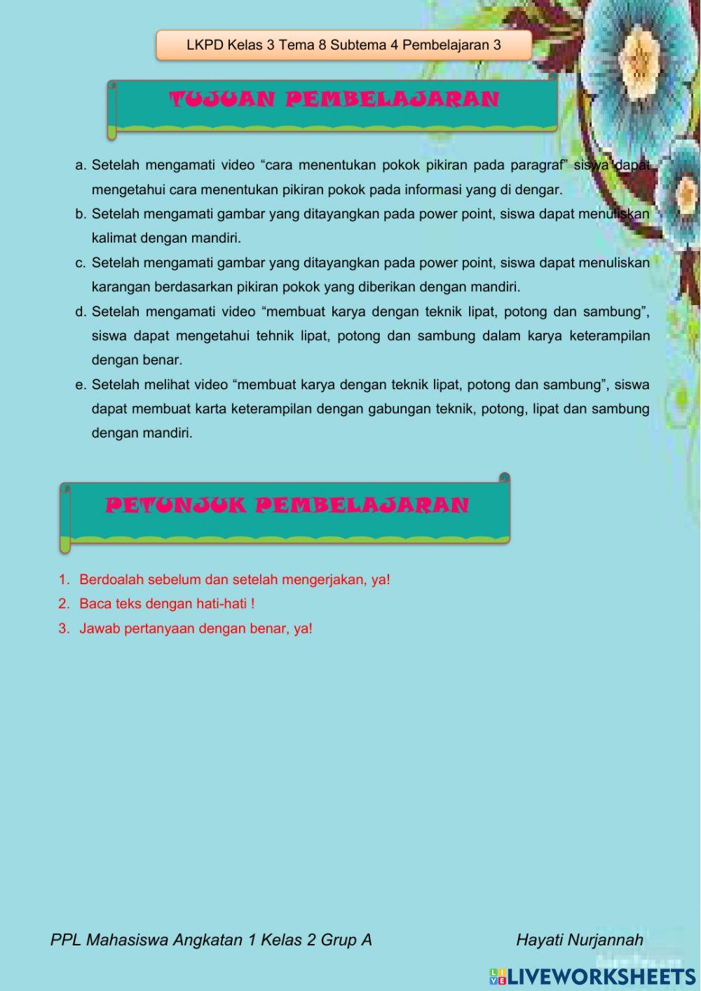 Lkpd luring worksheet | Live Worksheets