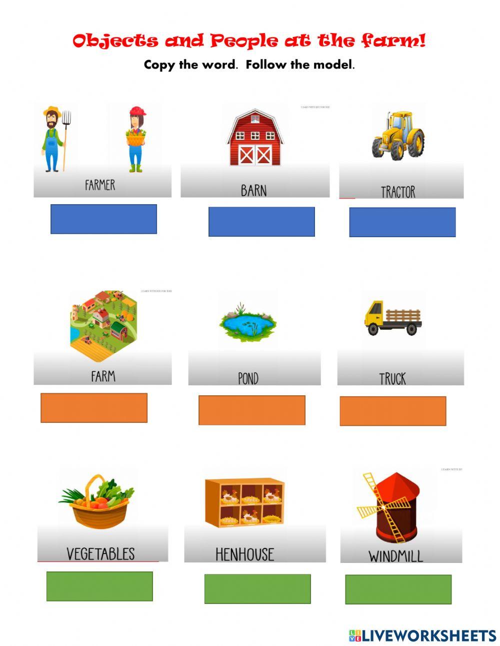People and objects at the farm worksheet | Live Worksheets