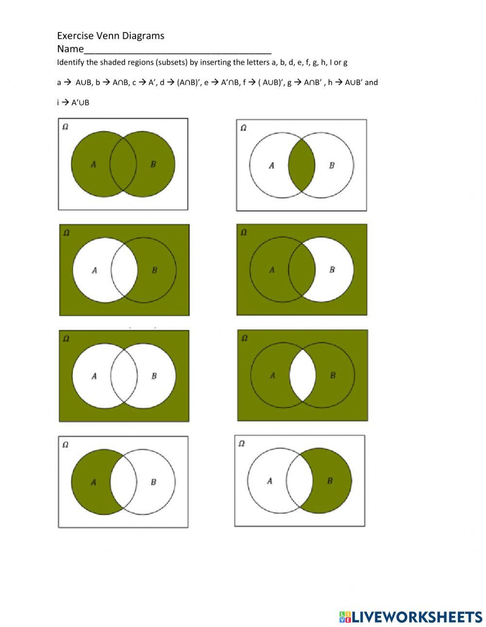 Identifying Shaded Region (subsets) In Venn Diagrams. Online Exercise