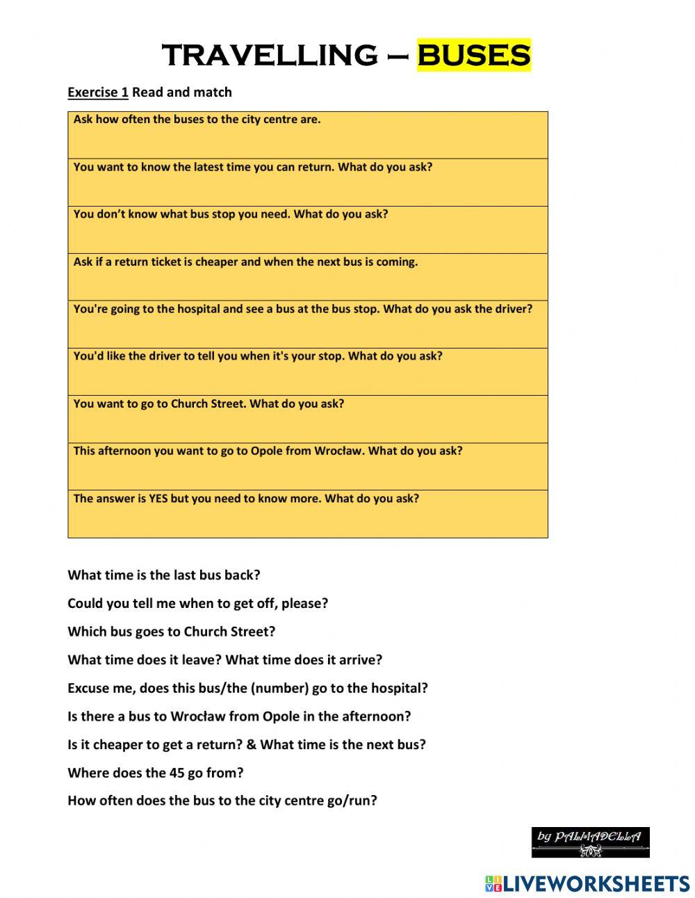 Travelling buses worksheet | Live Worksheets
