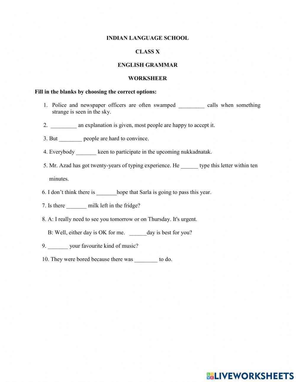 Grammar Worksheet online pdf worksheet | Live Worksheets