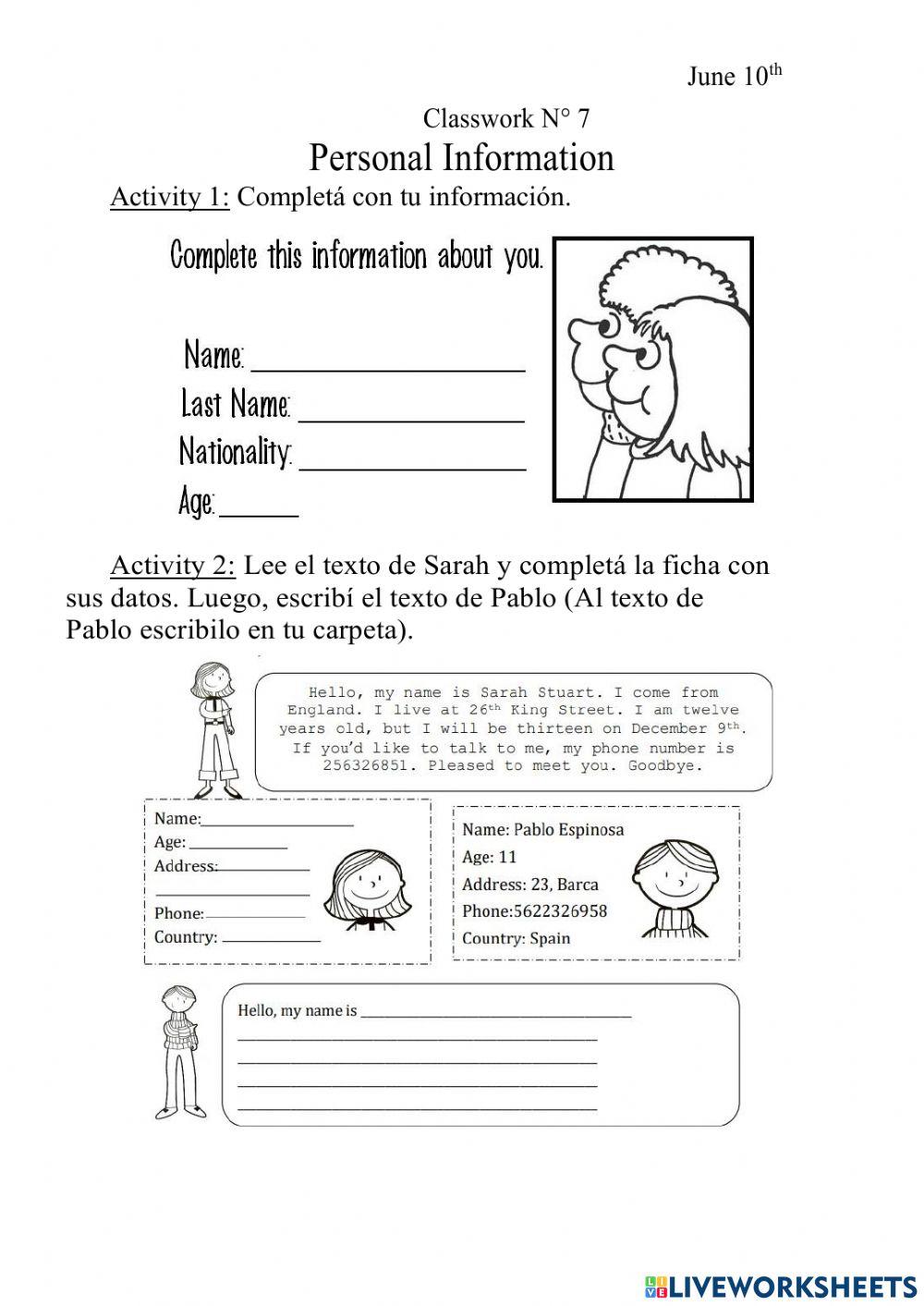 Personal Inform… | Free Interactive Worksheets | 1065226