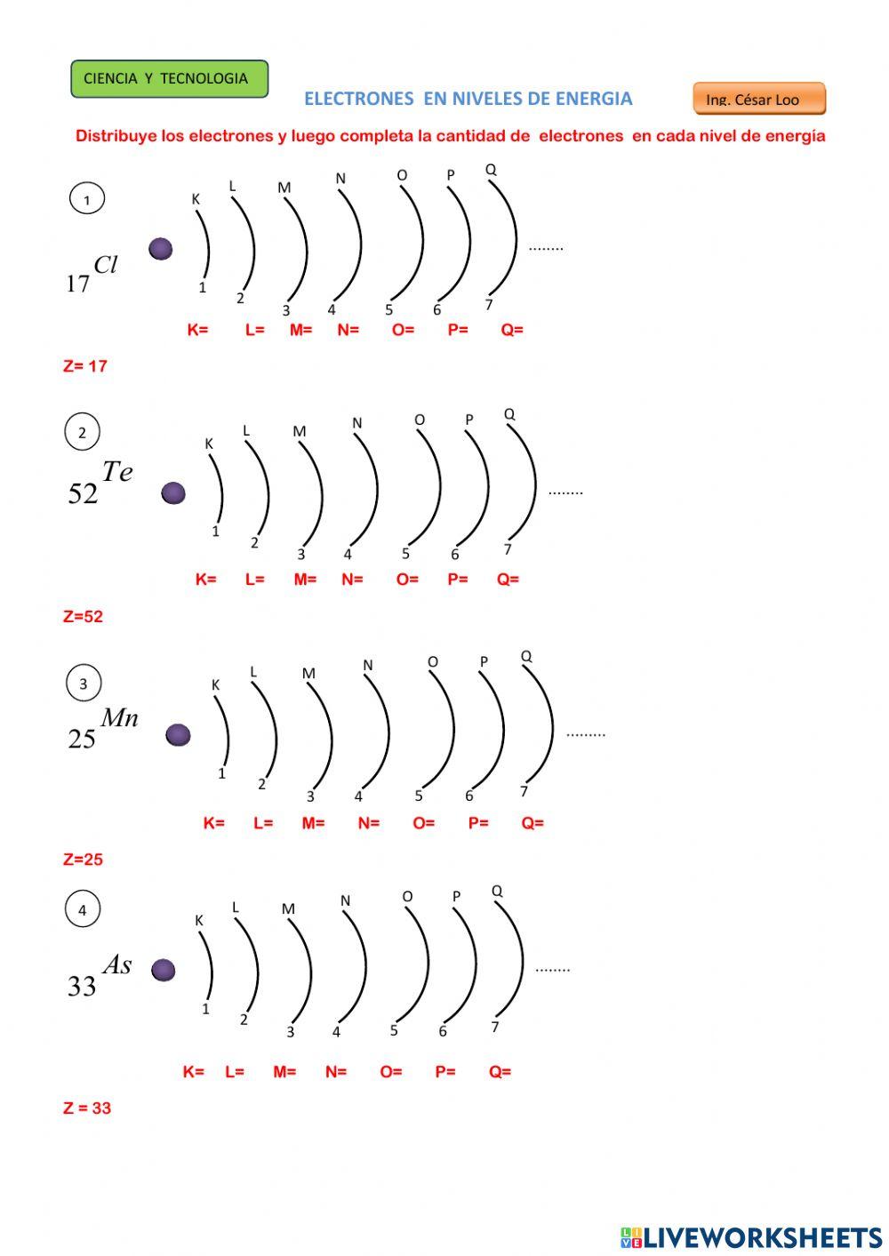Electrones en Niveles worksheet | Live Worksheets