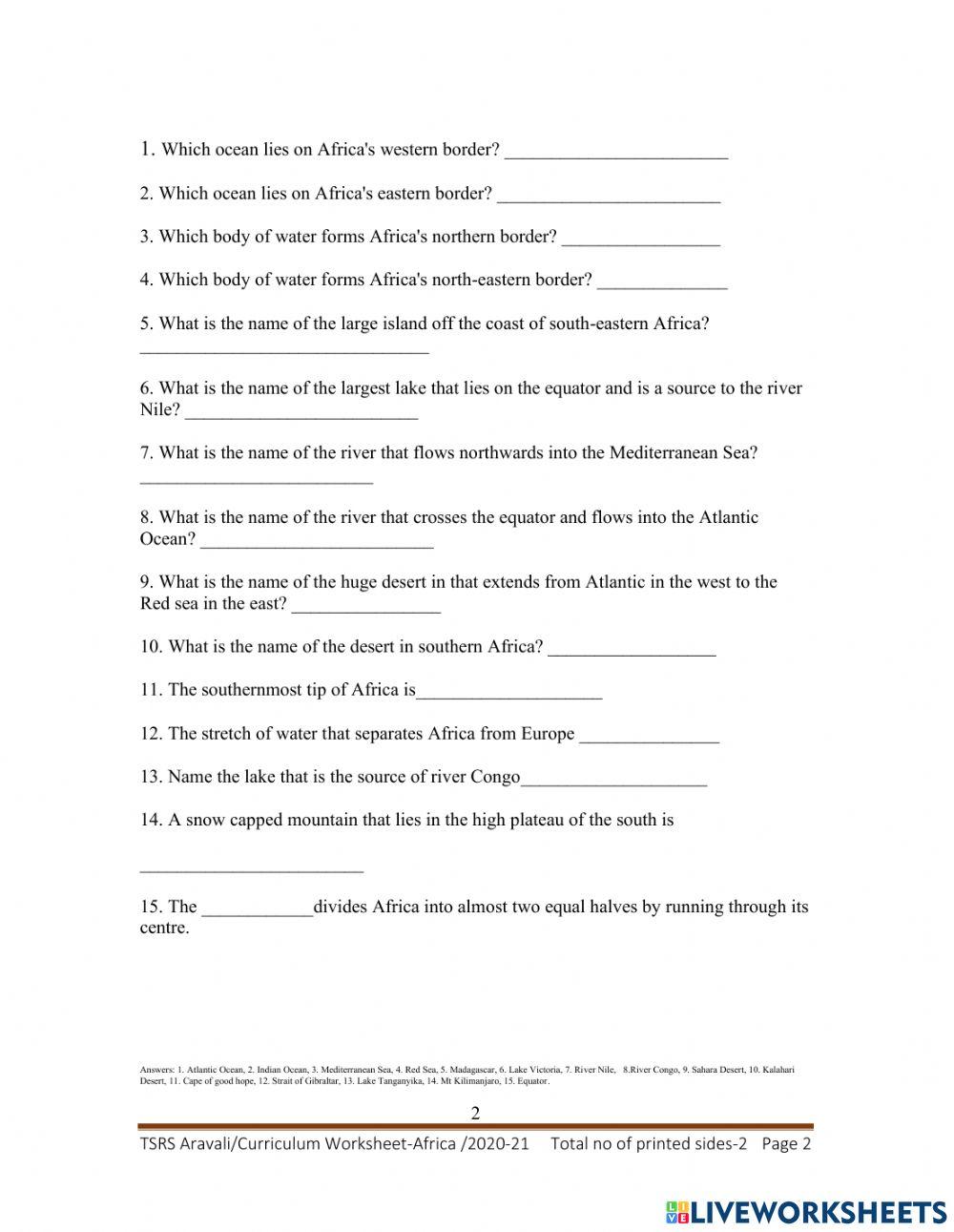 Africa | Free Interactive Worksheets | 1065699