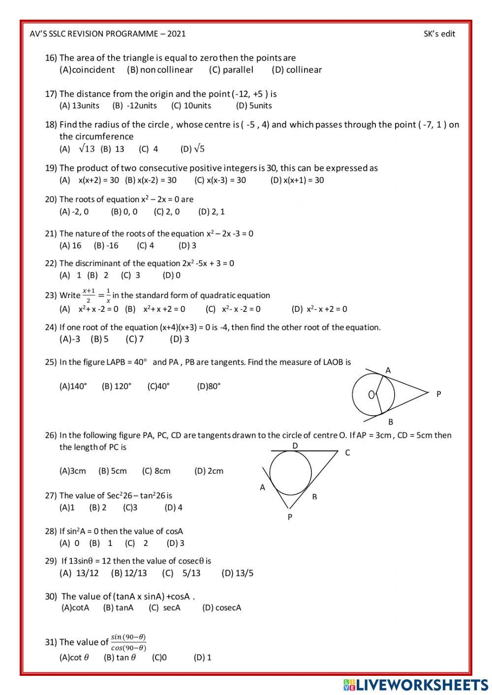 Mcq interactive exercise for 10 | Live Worksheets