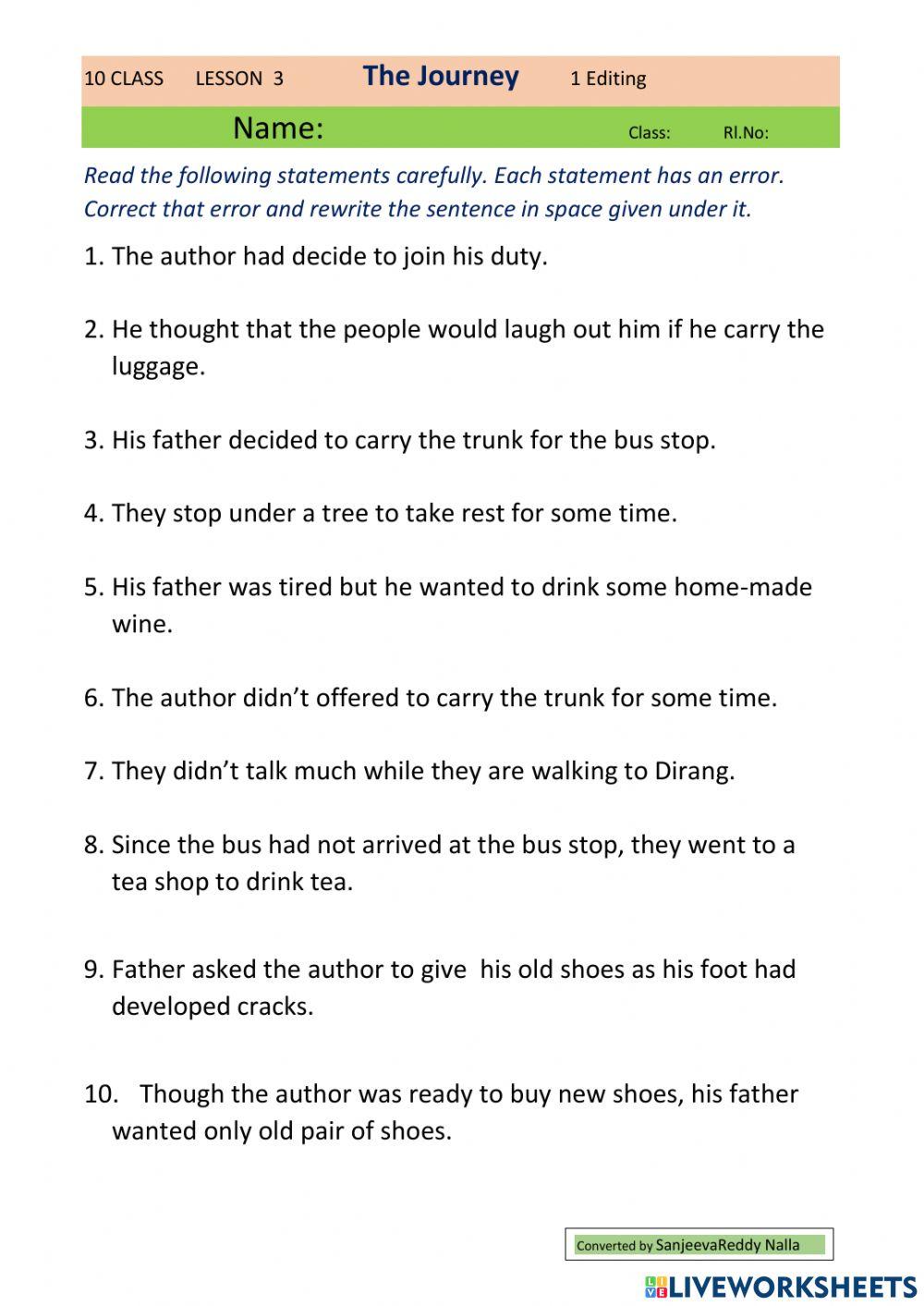 10 class 3 lesson 1 Editing worksheet | Live Worksheets