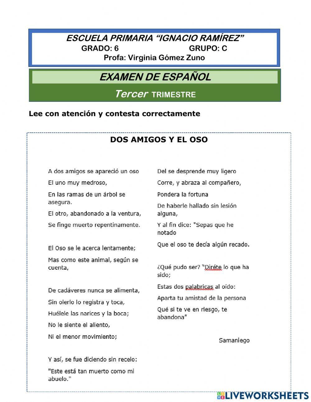 Comprensión lectora español 1066059 | VIRGINIA GOMEZ ZUNO